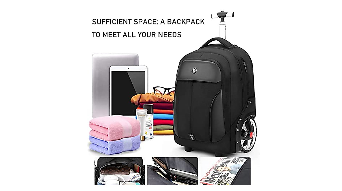 Waterproof Rolling Backpack with Wheels for Travel & Business