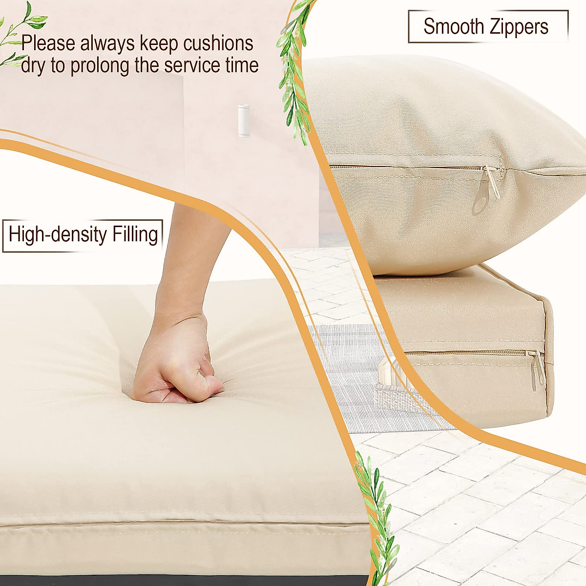 Tangkula 3 Pieces Acacia Wood Patio Furniture Set, PE Wicker Bistro Set with Cushioned Chairs and Coffee Table, Outdoor Conversation Set for Porch, Deck, Balcony, Backyard (Beige)