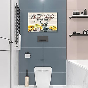 Farmhouse Donkey Wall Art for Bathroom Funny Donkey Birds Wall Decor Have a Seat Sunflower Pictures Print Painting Rustic Farm Flower Framed Artwork Canvas Home Decor for Bedroom Living Room 12"x16"