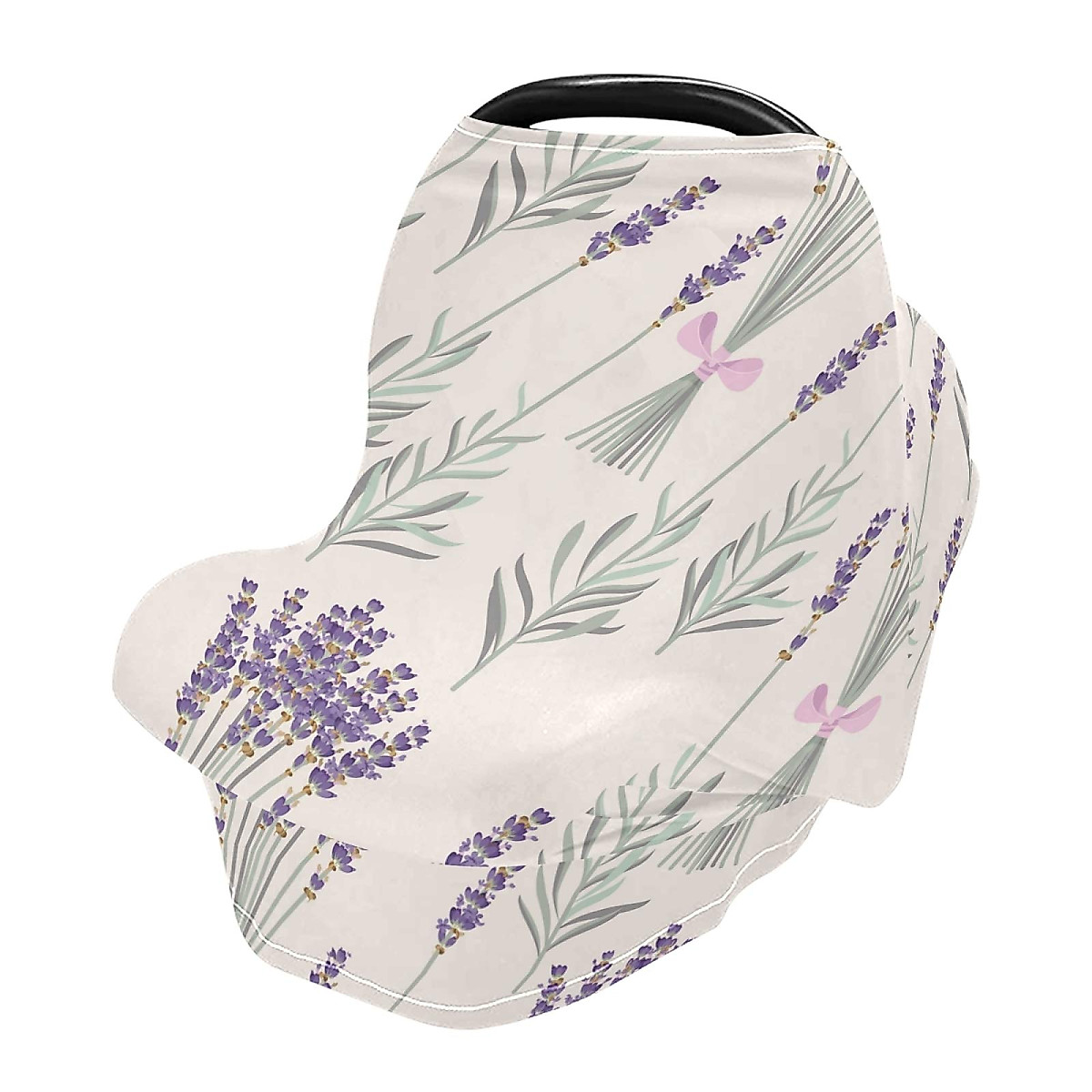 Blueangle Fresh Lavender Baby Car Seat Cover Canopy Stretchy Soft Nursing Breastfeeding Cover Multi-Use Breathable Stroller Cover