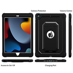 Cantis Case for ipad 9th Generation/iPad 8th Generation/iPad 7th Generation, [Built-in Screen Protector] Dual Layer Shockproof Protective Case for iPad 10.2 inch 2021/2020/2019, Black