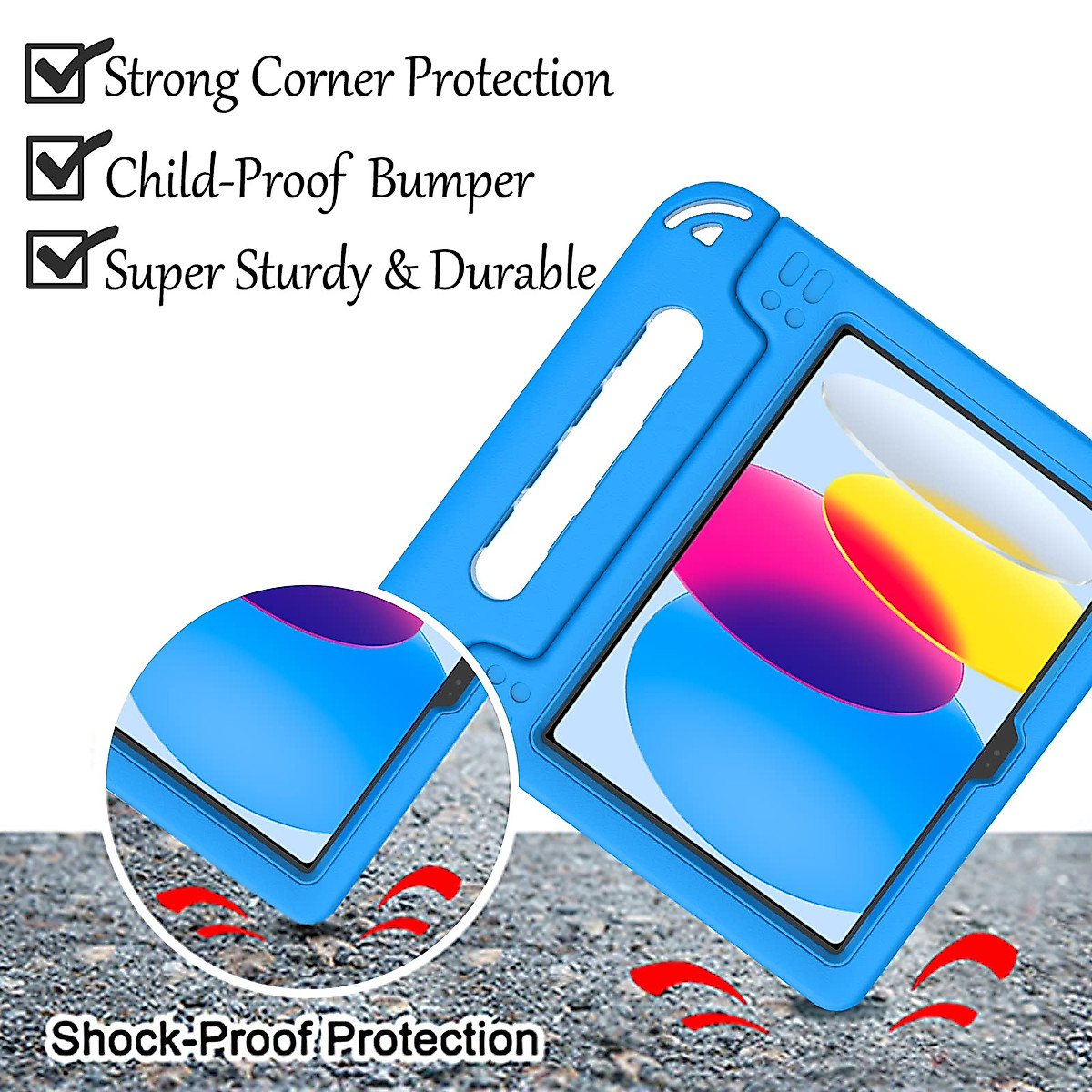 TIRIN Kids Case for New iPad 10th Generation 10.9 inch 2022 - with Built-in Screen Protector, Covertible Durable Lightweight Shockproof Handle Stand Kid-Proof 10.9” iPad 10th Gen Case for Kids, Blue
