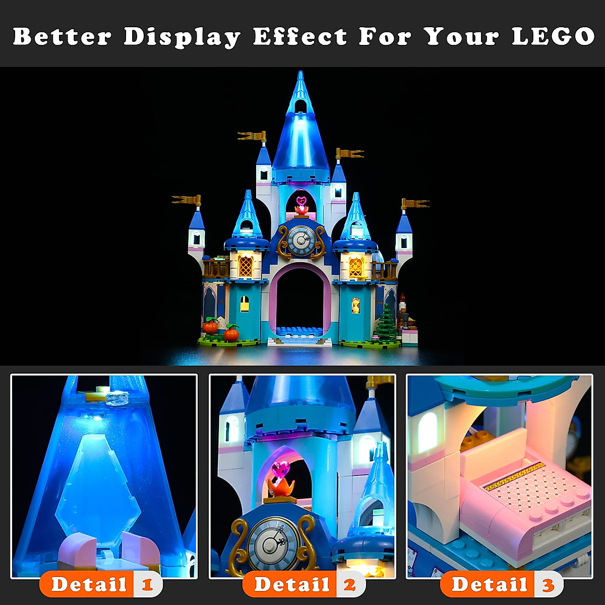 Xunsan LED Light Kit for Lego Disney Cinderella and Prince Charming’s Castle 43206 Building Blocks,Compatible with Lego 43206 Set,Light up Your Lego Model,Standard Version(NOT Include Lego Model)