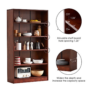 Farini Cherry Bookshelf 5 Shelf Office Bookcase 60 Inches Tall Modern Wood Bookshelf for Living Room Office