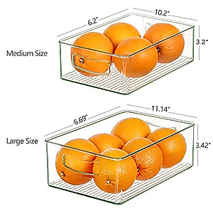 JOOFLI 6 Pack Refrigerator Organizer Bins Pantry Stackable Clear Plastic Storage Containers 3 Large and 3 Medium with 20 PCS Food Storage Bags for Fridge, Freezer, Kitchen Cabinet