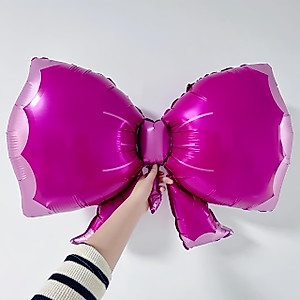 CYMYLAR 3 PCS Pink Bow Balloons/Pink Makeup Party Decorations/Red Lips Balloons/Hot Pink Bow Balloons/Spa Party/Bridal Shower/Girl Birthday Party Supplies/Dreamhouse Birthday Party