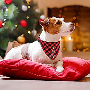 Yoochee Christmas Dog Collar Bandana - Holiday Classic Plaid & Embroidered Dog Bandana with Adjustable Collar, Washable Cotton Kerchief Triangle Bibs Pet Collars for Puppy Dogs Cats