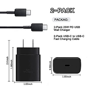 Super Fast Charger Type C 2 Pack 25W USB C Wall Charger for Samsung Galaxy S22 / S22 Ultra / S22+ / S21 / S21 Ultra / S21+ / S20 / S20 Ultra/Note 20 Ultra/Note 10 Plus/Z Fold 3