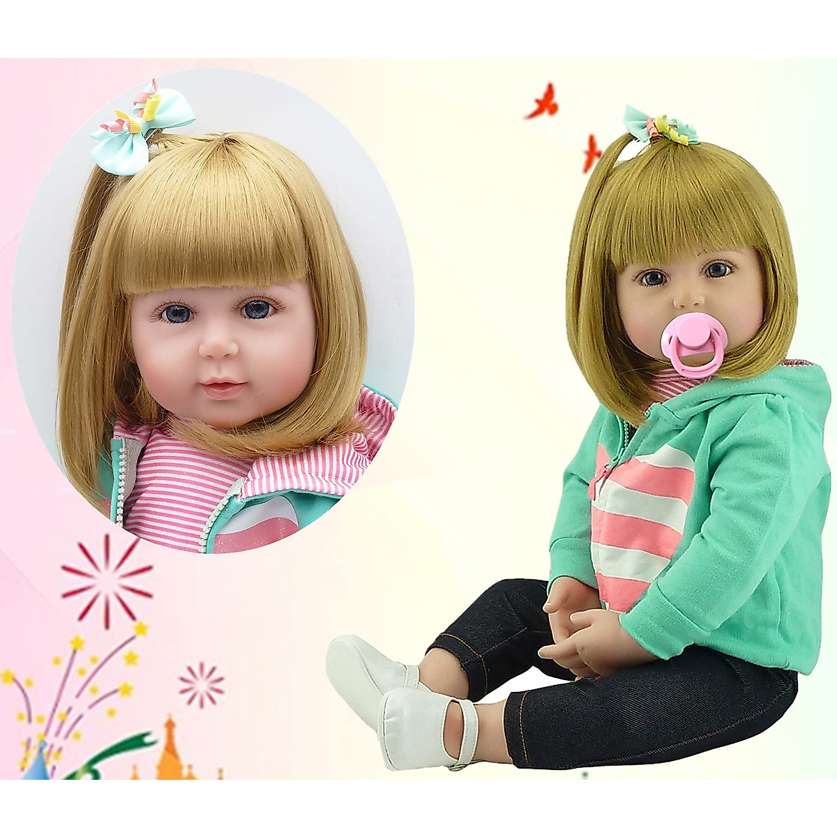 Pedolltree Lovely Handmade Soft Silicone Reborn Toddler Girl Dolls Golden Hair 24 Inch 60cm Realistic Looking Newborn Vinyl Dolls Toddler Toy for Kid Xmas Gift