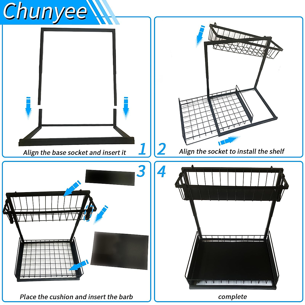 Under Sink Organizer 2 Pack, Chunyee 2-Tier Adjustable Height Under Sink Organizers and Storage, L-Shape Heavy Duty Metal Slide Out Under Sink Storage for Kitchen and Bathroom, Gifts for Women