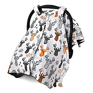 Top Tots Deluxe Baby Car Seat Canopy Cover, Deer Heads, Minky Dot, Orange