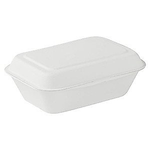 Restaurantware Pulp Safe No PFAS Added 20 Ounce Clamshell Boxes 100 Disposable Containers - Home Compostable Microwavable And Freezable White Bagasse Containers Built-In Hinged Lid