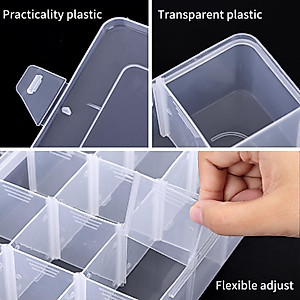SGHUO 2 Pack 15 Girds Clear Plastic Organizer Box Storage for Washi Tape Tackle Box Jewelry Crafts Organizer, Container with Adjustable Dividers
