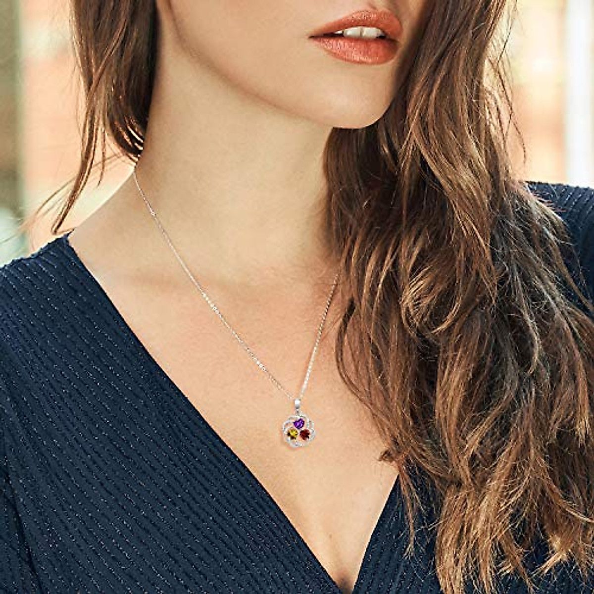Gem Stone King 925 Sterling Silver Build Your Own Personalized 3 Heart Shape Birthstones Fashion Love Mothers Flower Blossom Pendant Necklace For Women with 18 Inch Chain