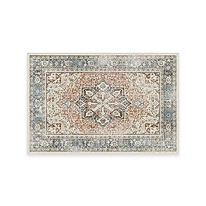RUGGABLE Kamran Washable Rug - Perfect Vintage Area Rug for Living Room Bedroom Kitchen - Pet & Child Friendly - Stain & Water Resistant - Coral 3'x5' (Standard Pad)