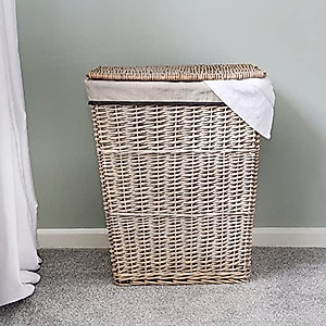 JVL Arianna Rectangular Tapered Willow Linen Laundry Basket, Grey Wash