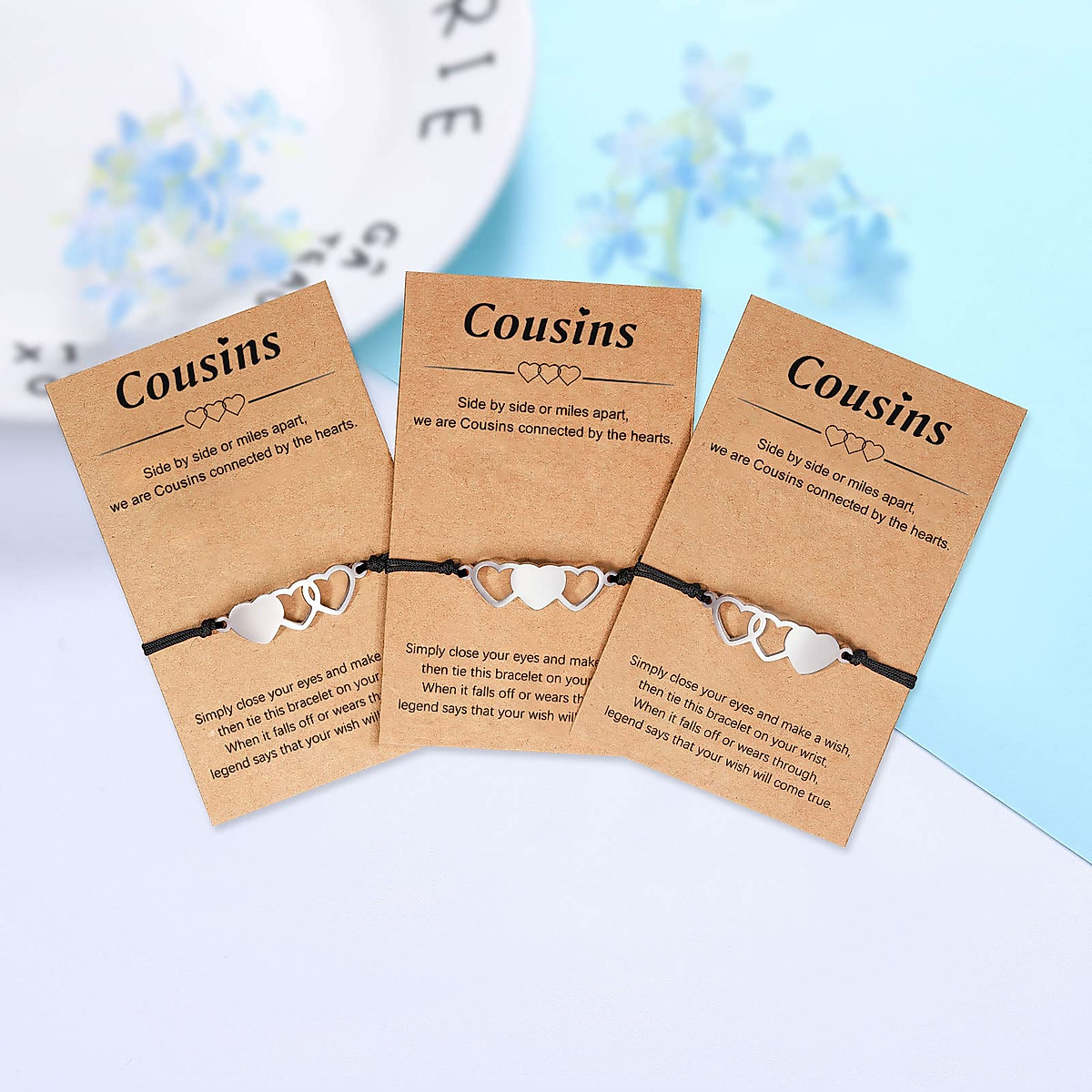 UNGENT THEM Cousin Gifts for Women, 3 Cousin Matching Heart Bracelets Birthday Christmas Gifts for Cousins Women