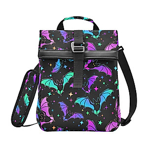 MNSRUU Insulated Lunch Bags Women Men Aldults, Halloween Luminous Bats Portable Reusable Thermal Meal Tote Cooler Bag Organizer, Adjustable Shoulder Strap, Handle