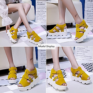 SOLPNOW Women'S Suede Wedge Sandals,Adjustable Non-Slip Fish Mouth Thick-Soled Dress Sandals,Outdoor Casual Walking Sandals (Black,4.5)