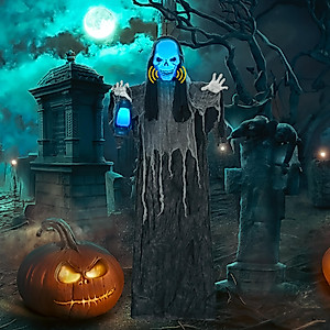 NIFTI NEST Grim Reaper with Light-up Head, Lamp & Creepy Voice, Ghost Skeletons Halloween Decorations Haunted House Props