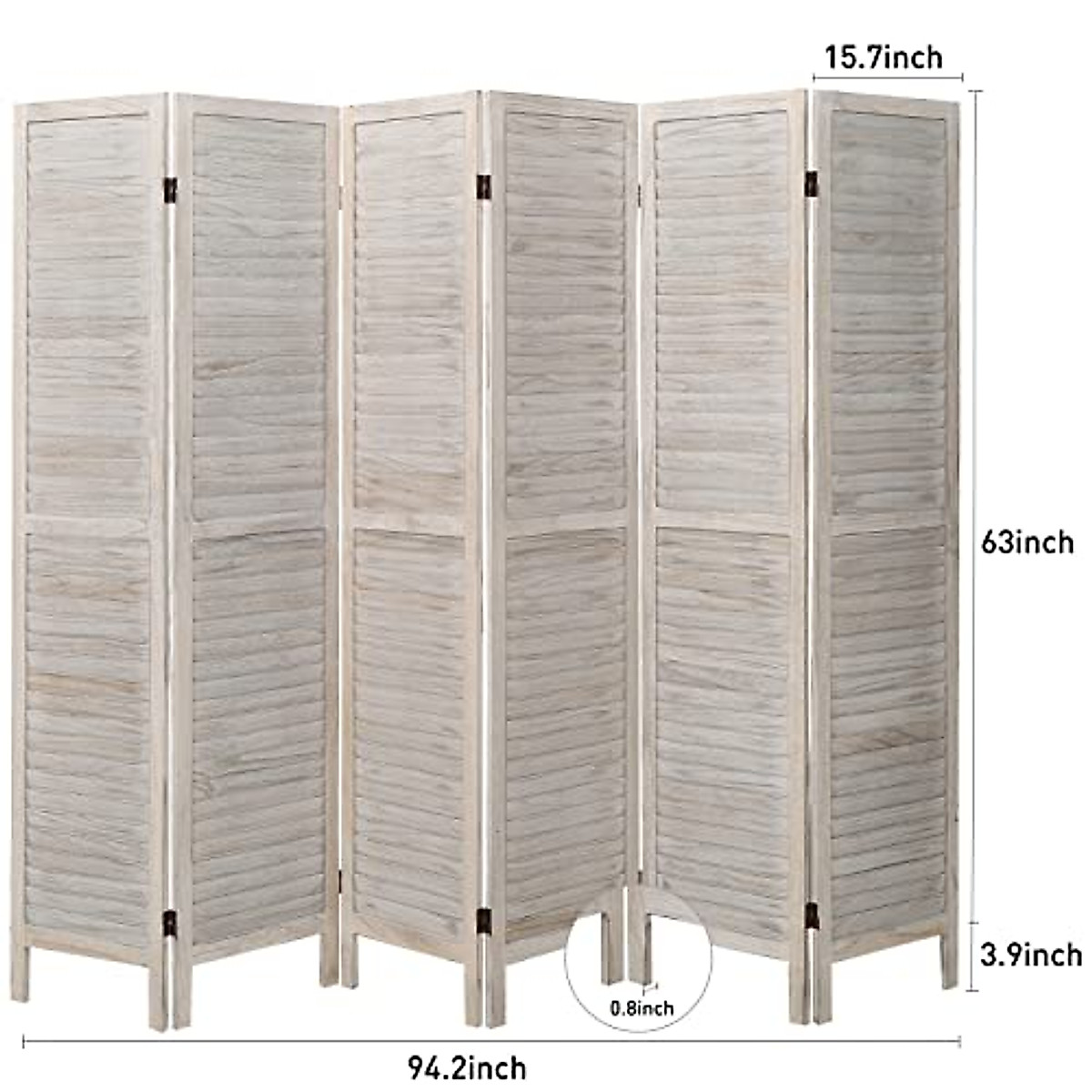 ECOMEX 6 Panel Louver Wood Room Divider 5.6ft.Tall Folding Privacy Screen Panels, Room Divider Wall, Divider for Room Separation, Partition Room dividers and Effectively Block Sight(White)