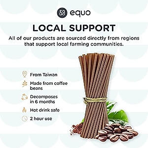 EQUO Coffee Drinking Straws, Disposable, Biodegradable, Compostable, and Plastic-Free, Pack of 50, Boba