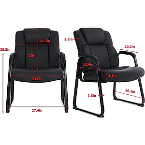 CLATINA Big & Tall 400 lb Waiting Room Guest Executive Chair with Bonded Leather Padded Armrest Modern Style with Sled Base and Solid Metal Frame for Office Reception and Conference (Black-B(A))