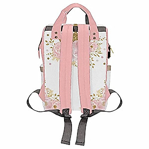 InterestPrint Custom Diaper Bag with Name, Pink Flowers with Crown Diaper Bag Nappy Bags Travel Shoulder Daypack Mummy Backpack Custom Gift for Mom Girl