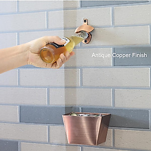 Luwanburg Stainless Beer Cap Opener Wall Mounted Bottle Opener with Cap Catcher Antique Copper