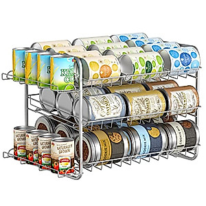 Bextsrack Can Rack Organizer for Pantry, Stackable Can Storage Holder with Side Basket Holds Up to 42 Cans for Kitchen Pantry Cabinet - Silver