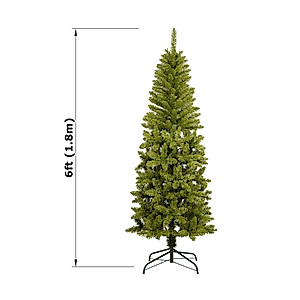 6 Feet Hinged Pencil Artificial Christmas Tree with Foldable Metal Stand, 460 Tips Recycled PVC Plastic, Kingswood Fir Green