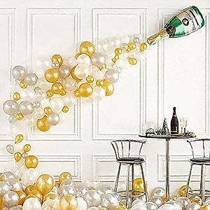 Champagne Bottle Balloons Kit, Champagne Balloon Garland Arch Kit and Golden Silver Balloon,Engagement Party Decorations Wedding Birthday Bachelorette Bridal Shower Party Decorations…