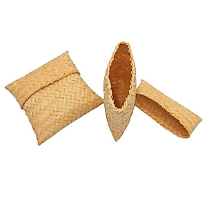 Sticky Rice Basket 4(3.5) x 4(3.5) In., Kratip Bamboo Steamed Sticky Rice Container, Thailand Handmade Serving Basket, Original Color, Thai and Laos Flat Kratib for Home, Restaurant (Flat Kratip 2)