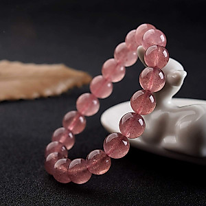 Jan&Dee Natural Women Strawberry Quartz Stretch Crystal Bracelet Beads 8mm