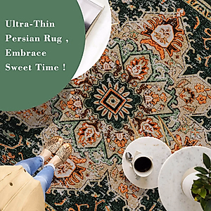 Morebes Ultra-Thin Boho Large Living Room Carpet, Green 5x7 Rug for Bedroom Washable Area Rug Non Slip Dining Mat, Office Rug Distressed Floral Floor Carpet for Guestroom Decor