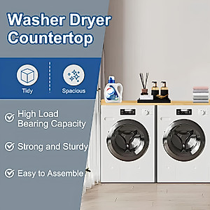 OEM Upgrade Washer Dryer Countertop, Laundry Countertop, Washer and Dryer Countertop Wood, 27.5" Depth x 54" Width with Edge Rails for Laundry Room Storage and Organization -Burlywood (Oak)