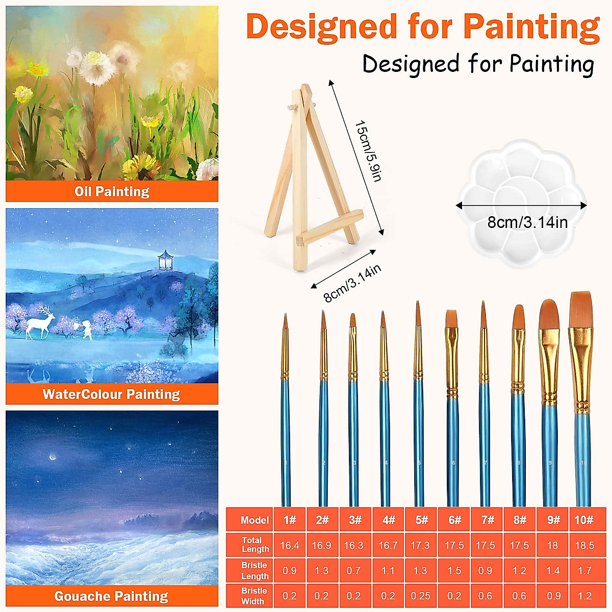 20 Pack Mini Canvases, Small Stretched Painting Canvas with Mini Easel,4x4 in Art Canvases Painting Kit with 10 Brushes & 5 Paint Tray for Kids Teenagers Acrylic Pouring Oil Water Color Gift……