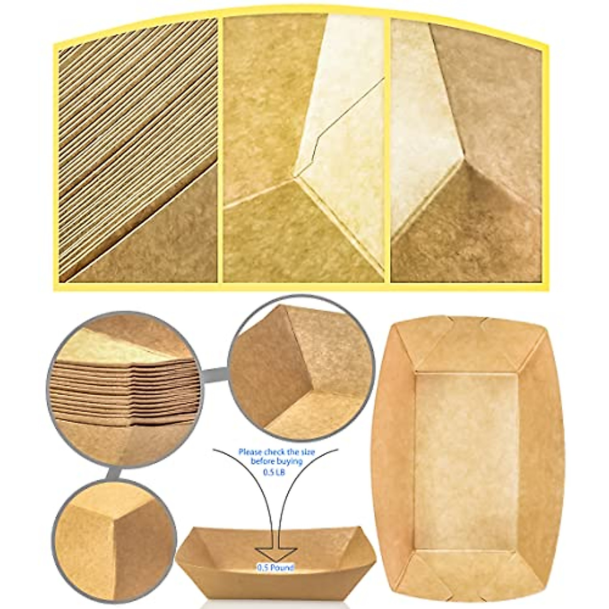 MotBach 300 Pack 1/2 Lb Paper Food Boat Trays Disposable Small Paper Boats, Mini Kraft Paper Food Trays Paper Food Serving Boat Tray Basket for Snacks Tacos Popcorn BBQ Sauce Fries Nacho