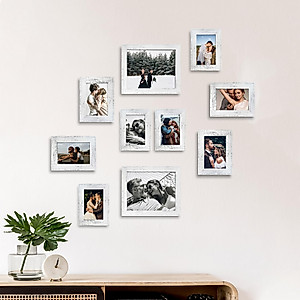 iRahmen Picture Frames 10 Pack, Gallery Wall Collage frame with Two 8x10, Four 5x7, Four 4x6, Photo Frame set for Hanging or Tabletop Display, Real Glass, Distressed White