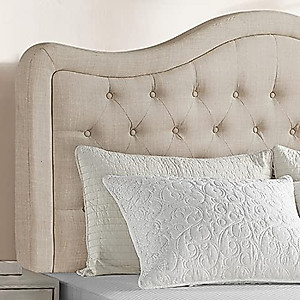 Rosevera Niana Upholstered Tufted Natural Linen Adjustable Headboard Bed with Adjustable Height for Bedroom, King, Wave Top Beige