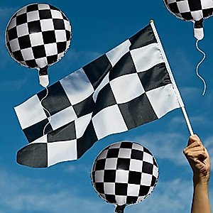 Checkerboard Balloon Aluminum Foil Balloon Black White Checkered Balloon for Racing Themed Party Decoration Supply, 18 Inches (24)