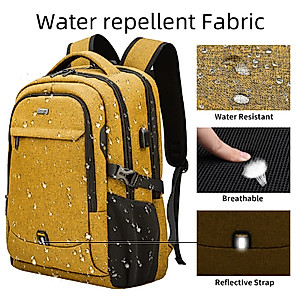 DUSLANG 17 Inch Laptop Backpack for Travel Water Resistant College Backpack for Women Laptop Bag with USB Charging Port Work Backpack,Yellow