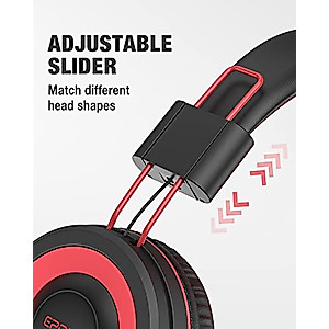 Eposy Kids Headphones, E10 Wired Headphones for Kids Foldable Stereo Bass Headphones with Adjustable Headband, Tangle-Free 3.5 mm Jack for School, On-Ear Headset for Boys Girls Cellphones(Black/Red)