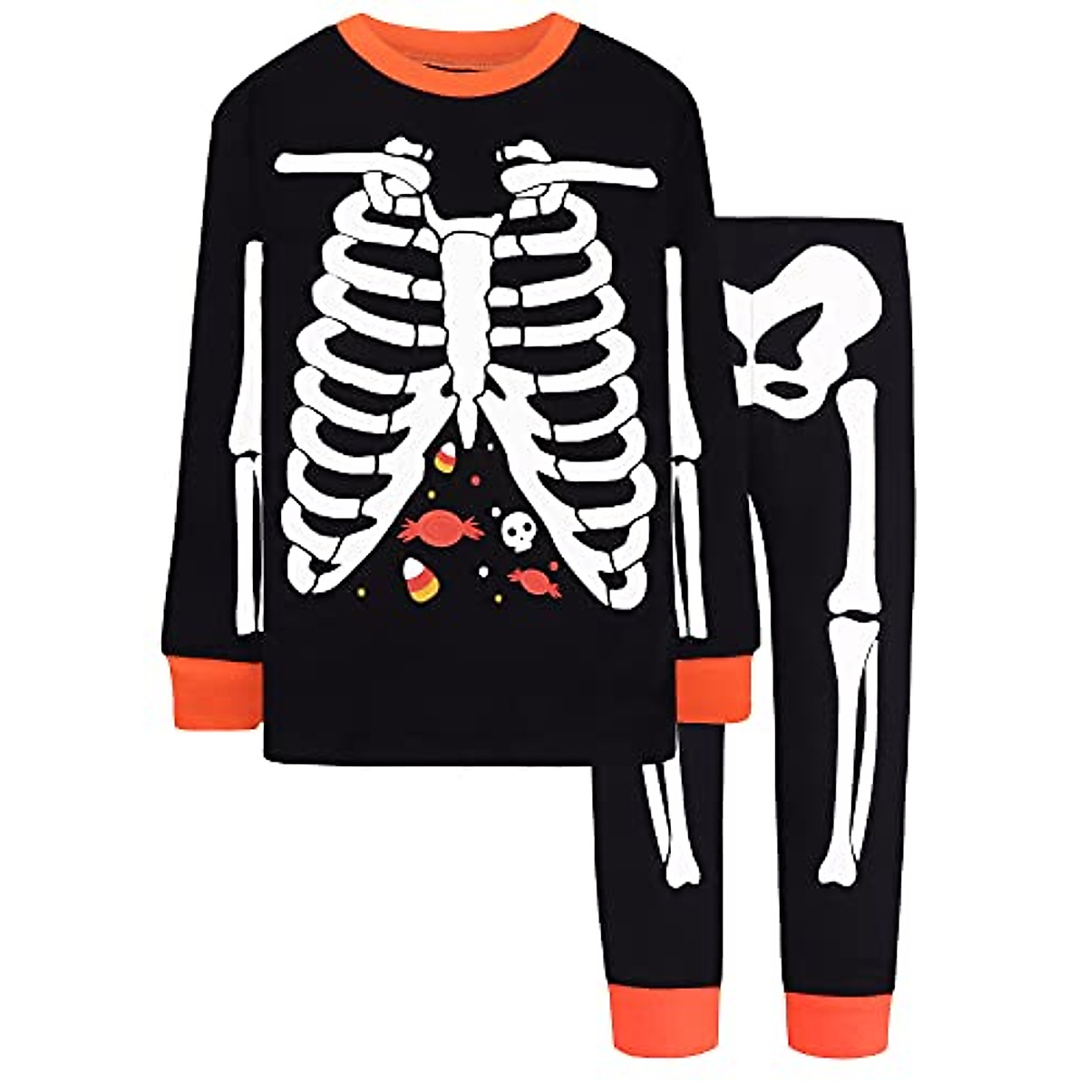 DAUGHTER QUEEN Boys Halloween Pajamas Set 100% Cotton Pjs Skull Pajamas for Boys Pj Kids Sleepwear Clothes Skeleton Jammies Size 11 12 10-12 Years