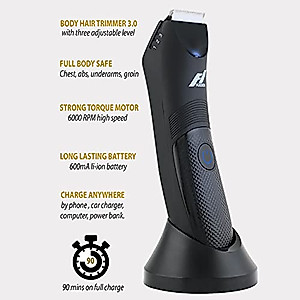 Fhuesion Electric Groin & Pubic Hair Trimmer for Men, Ball Shaver w/Light, Body Groomer Replaceable Ceramic Blade, Male Razor Waterproof Wet/Dry, USB Charging