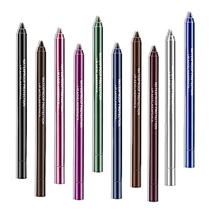 Boobeen 10 Packs Eyeliner Pencil Set, Waterproof Glitter Eye Shadow & Lip Liner, Soft Colorful Gel Formula, Creates Bold and Defined Lines
