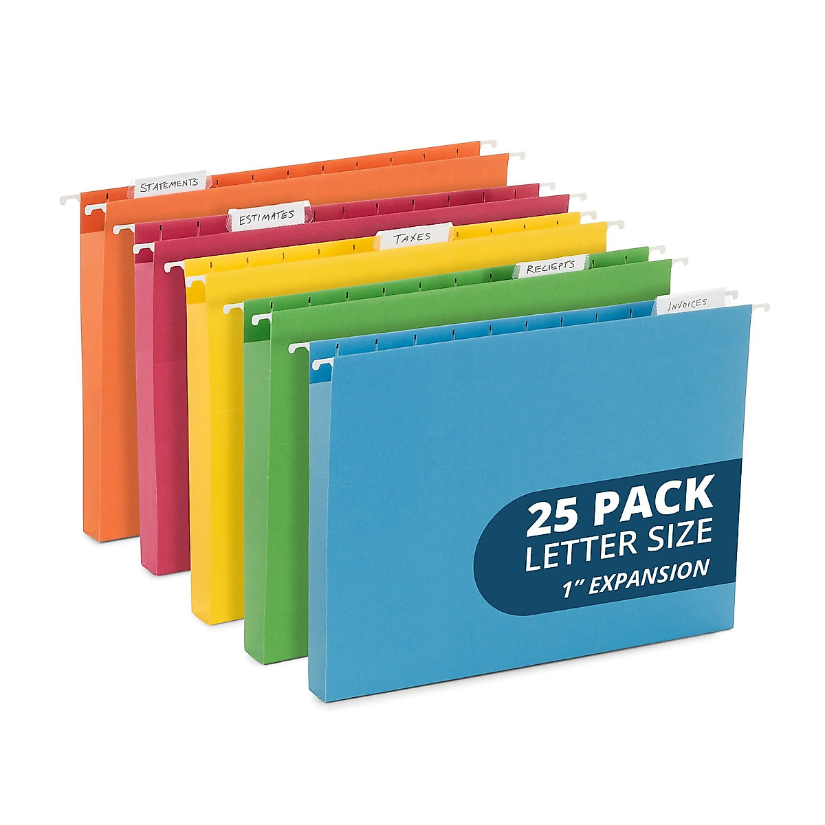 25 Blue Summit Supplies Hanging File Folders 1 inch Expansion, Assorted Colors Hanging File Folders Extra Capacity 1 inch, 11PT Paper, 1 inch Expandable File Folders, 25 Pack