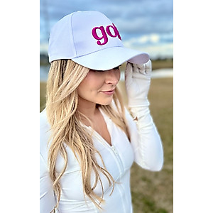 Women's Golf Hat White Ballcap with Pink Accent - Trendy Apparel for Woman, Adjustable Ball Cap, Women, Ladies Cute Golf Gear Apparel Caps - One Size Fits All Unisex