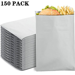 DEAYOU 150 Pack Foil Hamburger Wrappers, 4 LB Aluminum Foil Sandwich Wrap Sleeves, Grease Resistance Paper Foil Hot Dog Bags for Fast Food, Food Truck, Serving, BBQ, 6.3" x 1.5" x 10"