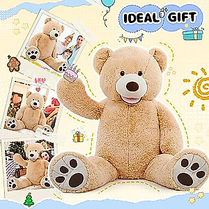 DOLDOA 4.3ft Big Teddy Bear Stuffed Animals with Footprints, Life Size Teddy Bear Plush for Girlfriend 51 inch, Light Brown
